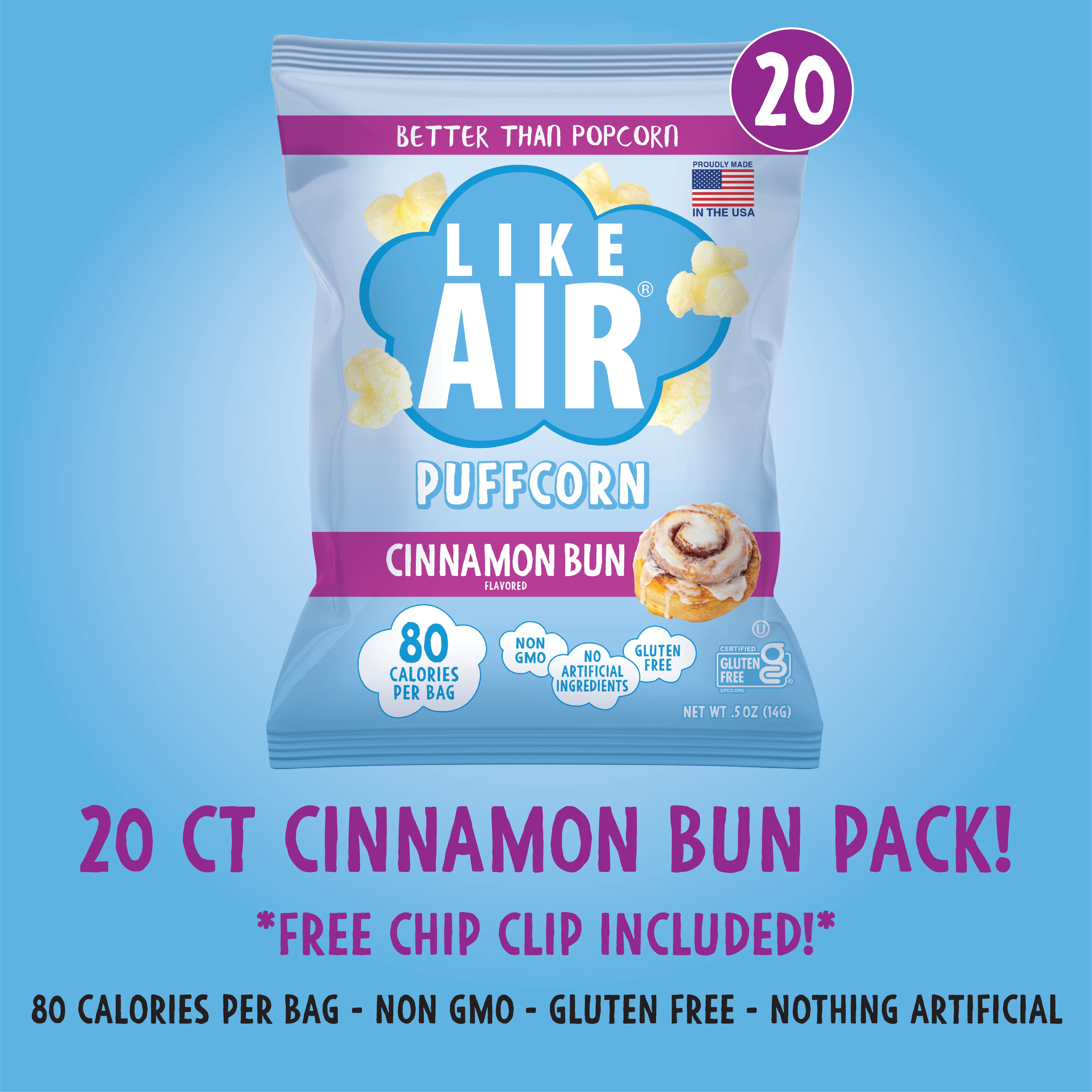 Cinnamon Bun Puffcorn Single Serve - 20 bags - Like Air Puffcorn